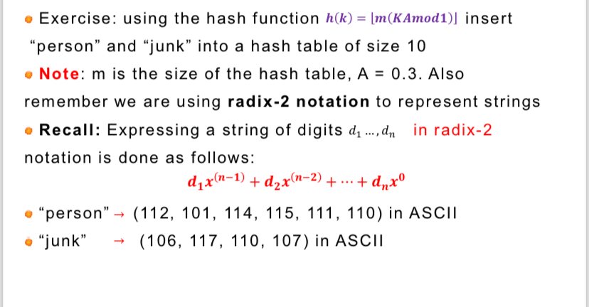 Solved Exercise: using the hash function | Chegg.com