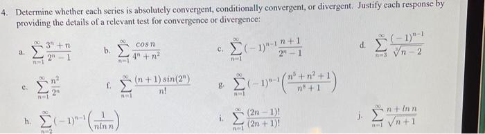 Solved Determine whether each series is absolutely | Chegg.com