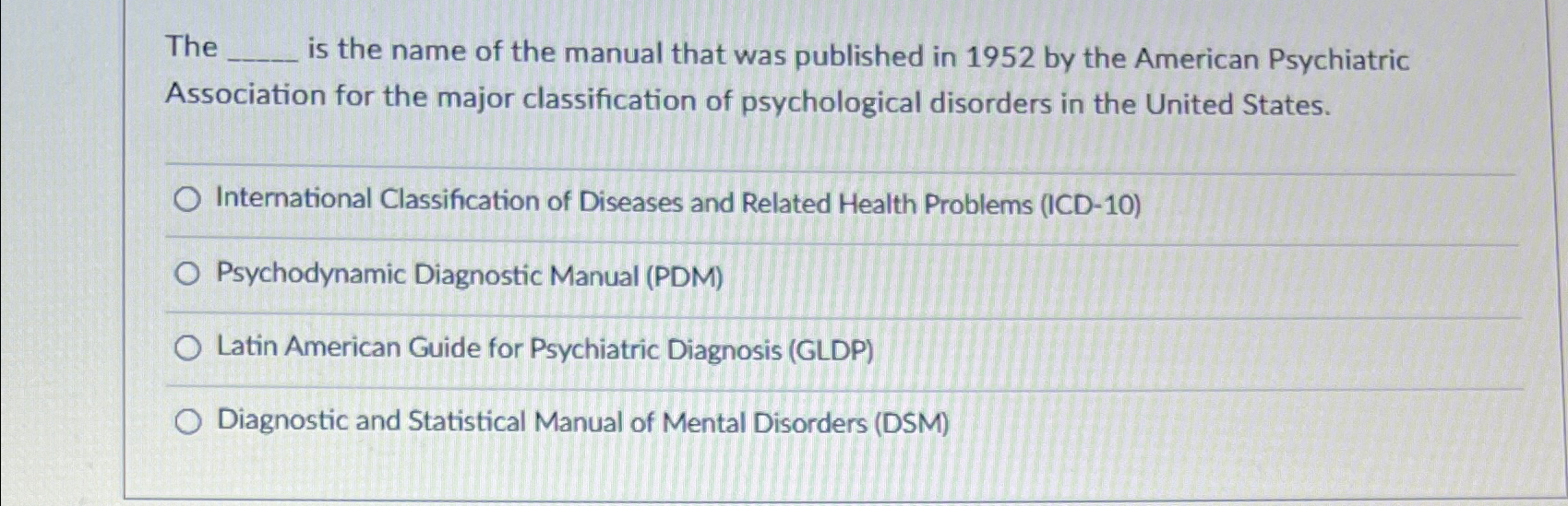 Solved The is the name of the manual that was published in | Chegg.com