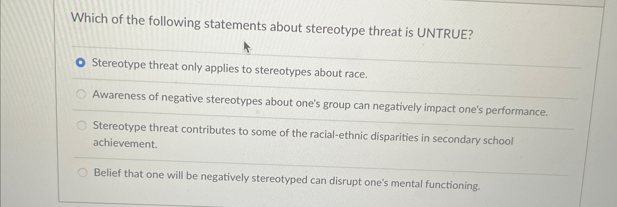 Solved Which of the following statements about stereotype | Chegg.com
