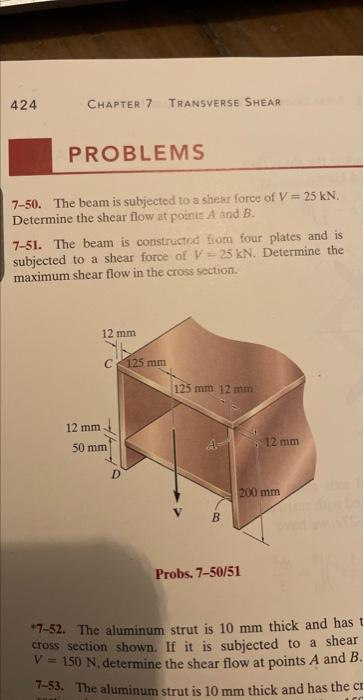 Solved 7-50. The beam is subjected to s shear force of | Chegg.com