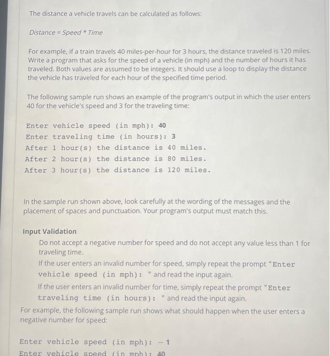 Solved The distance a vehicle travels can be calculated as | Chegg.com