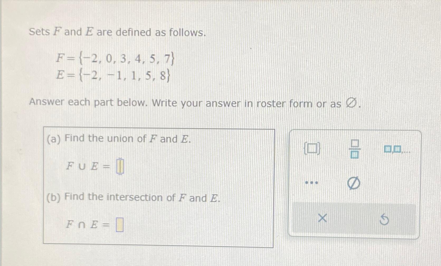 Solved Sets F and E are defined as | Chegg.com