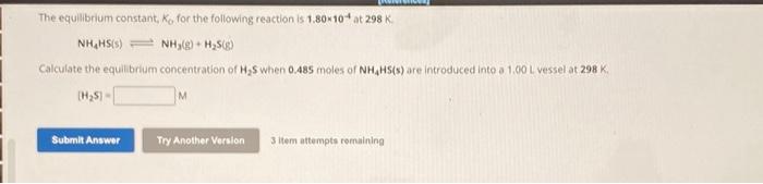 Solved The equllibrium constant, K0 for the following | Chegg.com