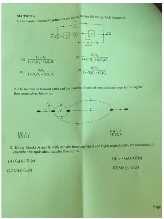 Solved Section A 1 The Transfer Function C S R S For The