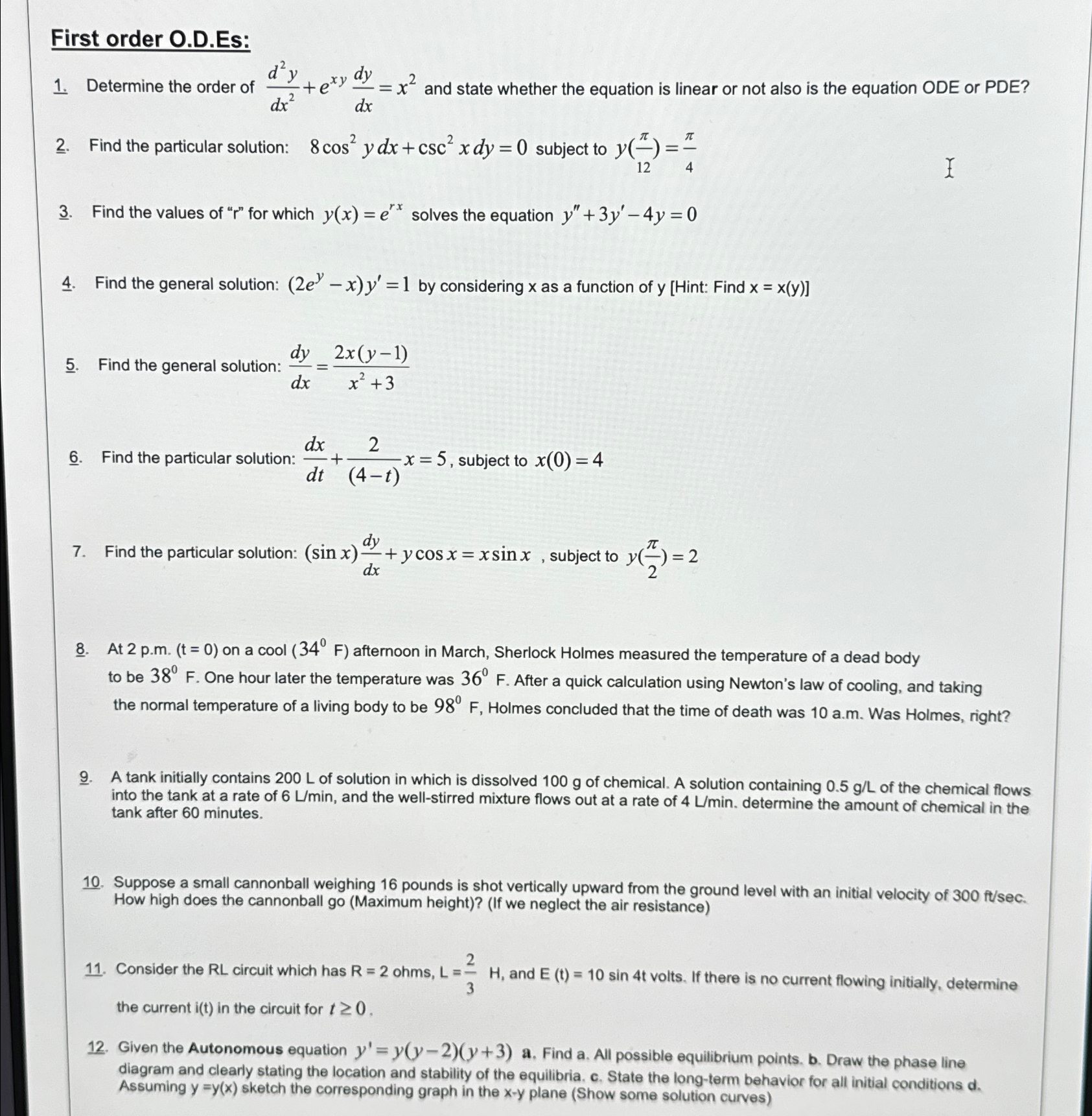 Solved First order O.D.Es:Determine the order of | Chegg.com
