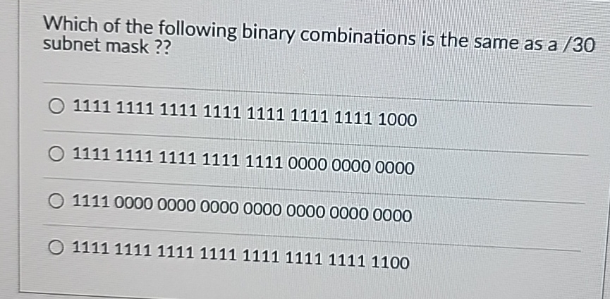 Solved Which of the following binary combinations is the | Chegg.com