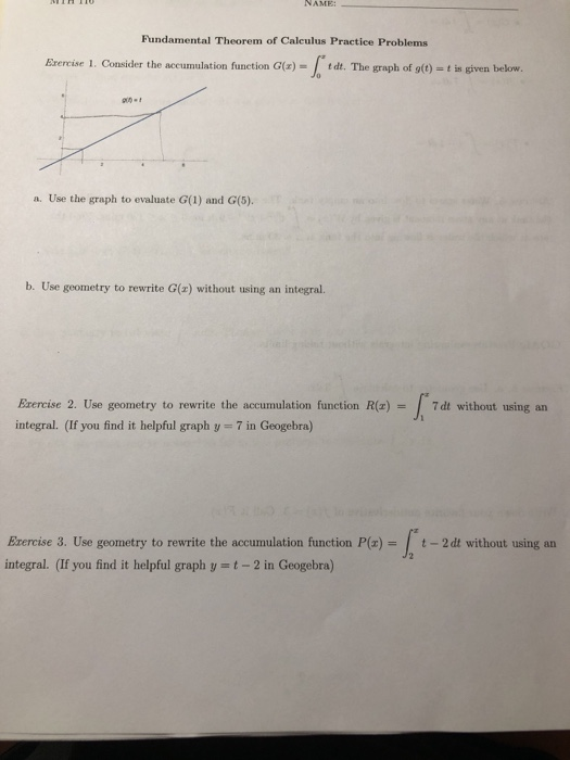 Solved NAME: Fundamental Theorem of Calculus Practice | Chegg.com