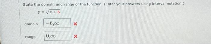 Solved State the domain and range of the function. (Enter | Chegg.com