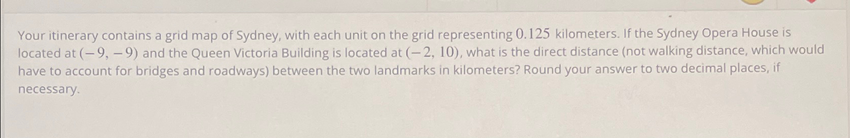 Solved Your itinerary contains a grid map of Sydney, with | Chegg.com