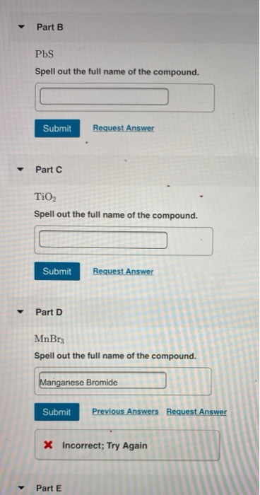 Solved Part B PbS Spell out the full name of the compound. | Chegg.com