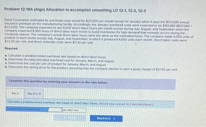 Solved Problem 12-18A (Algo) Allocation to accomplish | Chegg.com