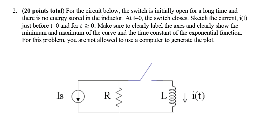 Solved (20 ﻿points total) ﻿For the circuit below, the switch | Chegg.com