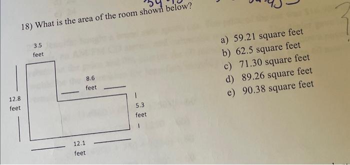 Solved 18) What is the area of the room shown below? a) | Chegg.com