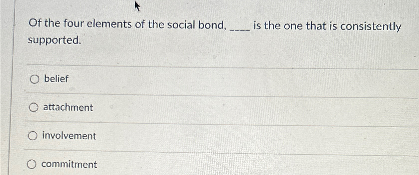 Solved Of the four elements of the social bond, is the one | Chegg.com
