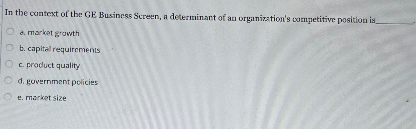 Solved In the context of the GE Business Screen, a | Chegg.com