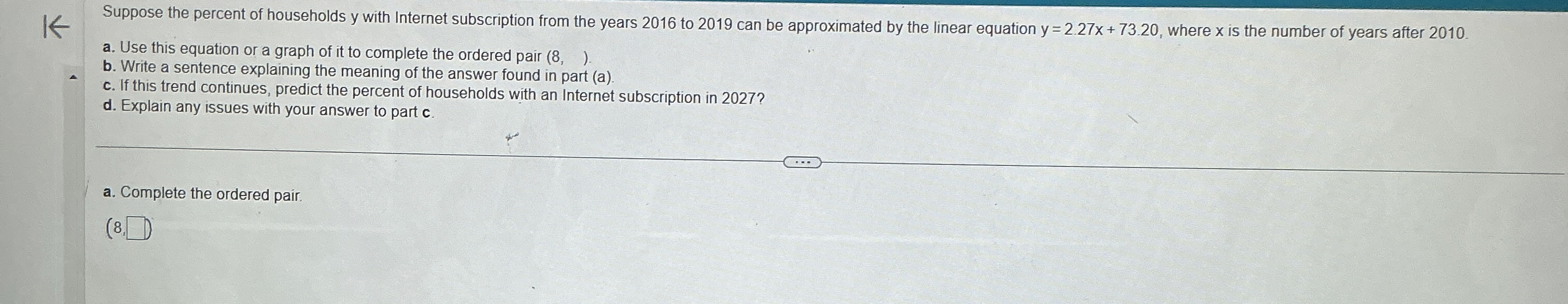 Solved Suppose the percent of households y ﻿with Internet | Chegg.com
