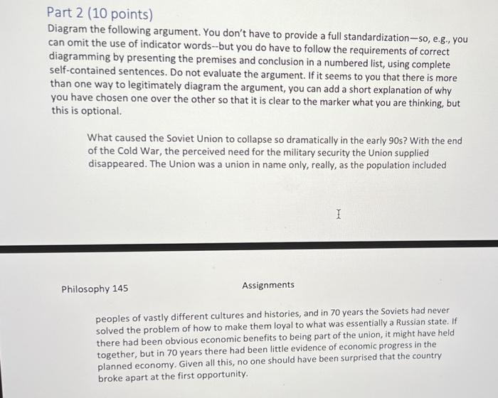 Part 2 (10 points) Diagram the following argument. | Chegg.com