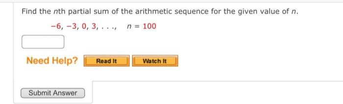 Solved Find the nth partial sum of the arithmetic sequence | Chegg.com