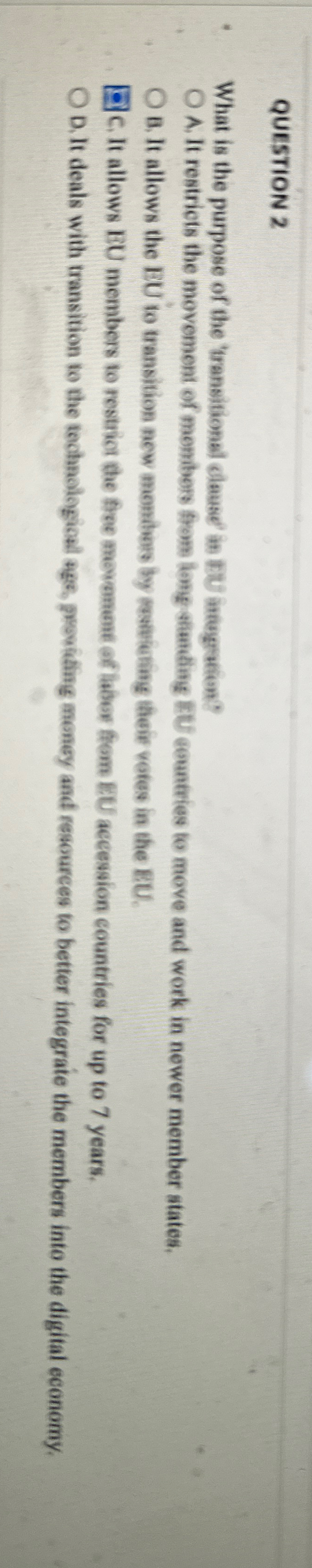 Solved QUESTION 2What is the purpose of the 'transitional | Chegg.com