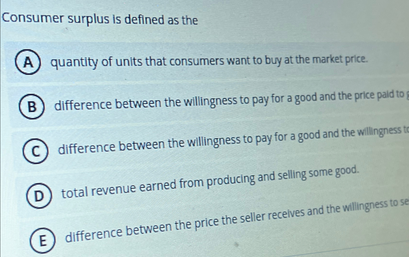 Solved Consumer surplus is defined as thequantity of units | Chegg.com