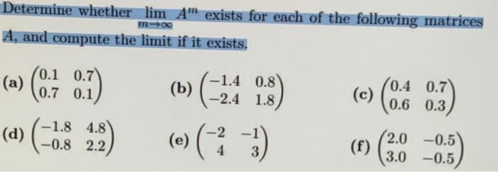 Solved Determine whether limm→∞Am exists for each of the | Chegg.com