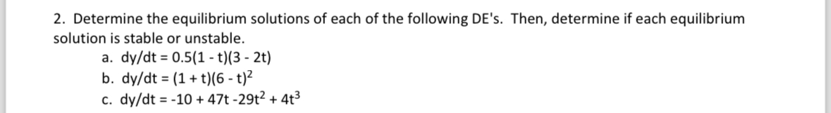 Solved Determine the equilibrium solutions of each of the | Chegg.com