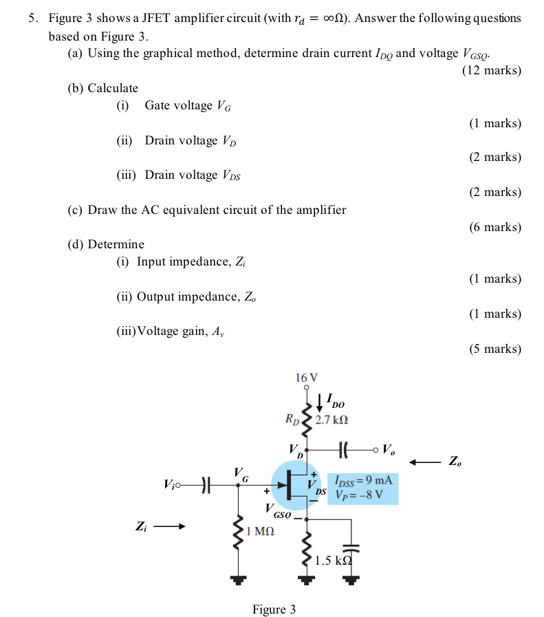 Solved Figure 3 ﻿shows a JFET amplifier circuit (with | Chegg.com