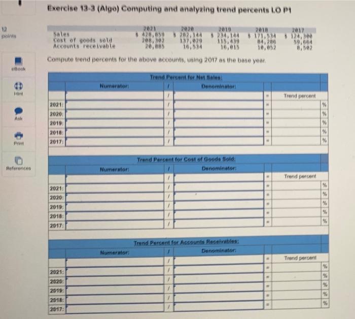 Solved Exercise 13-3 (Algo) Computing and analyzing trend | Chegg.com