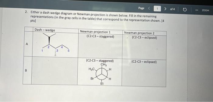 Solved 2. Either a dash wedge diagram or Newman projection | Chegg.com