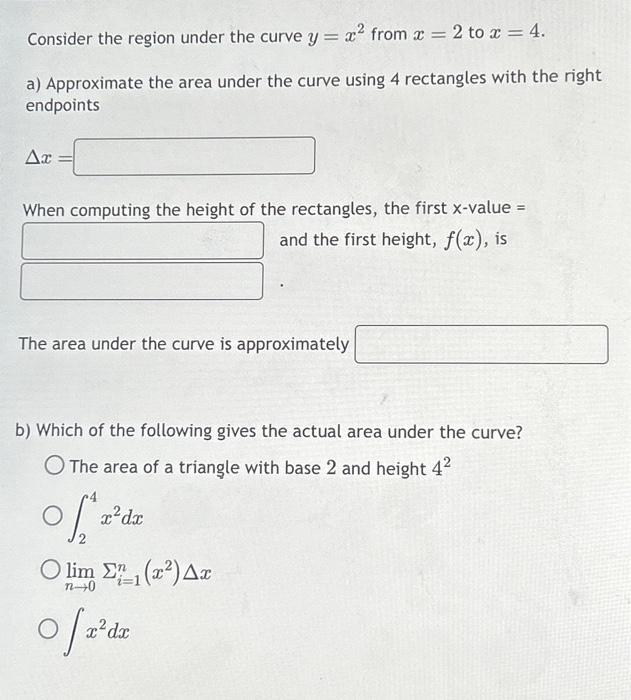 Solved Consider the region under the curve y = x² from x = | Chegg.com