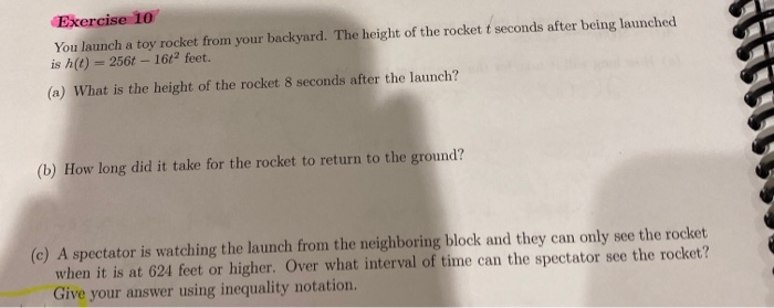Solved Exercise 10 You launch a toy rocket from your | Chegg.com