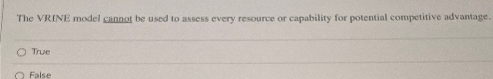Solved The VRINE model cannol be used to assess every | Chegg.com