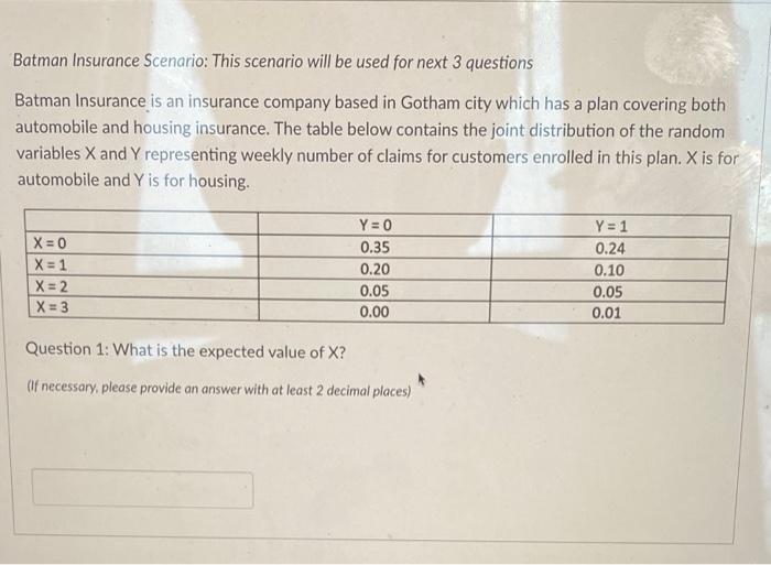 Solved Batman Insurance Scenario: This scenario will be used | Chegg.com