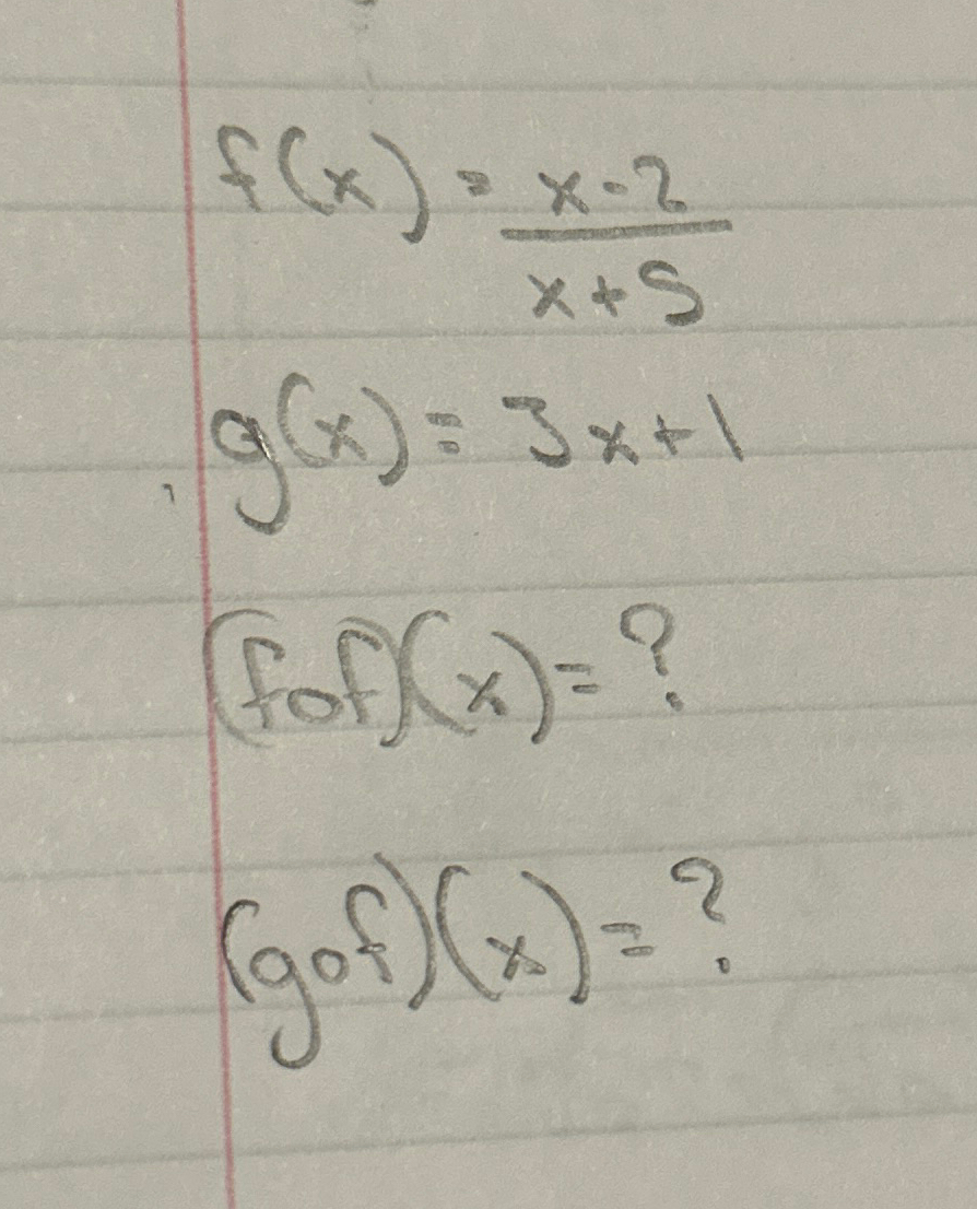 Solved f(x)=x-2x+5g(x)=3x+1(f@f)(x)=(g@f)(x)= | Chegg.com