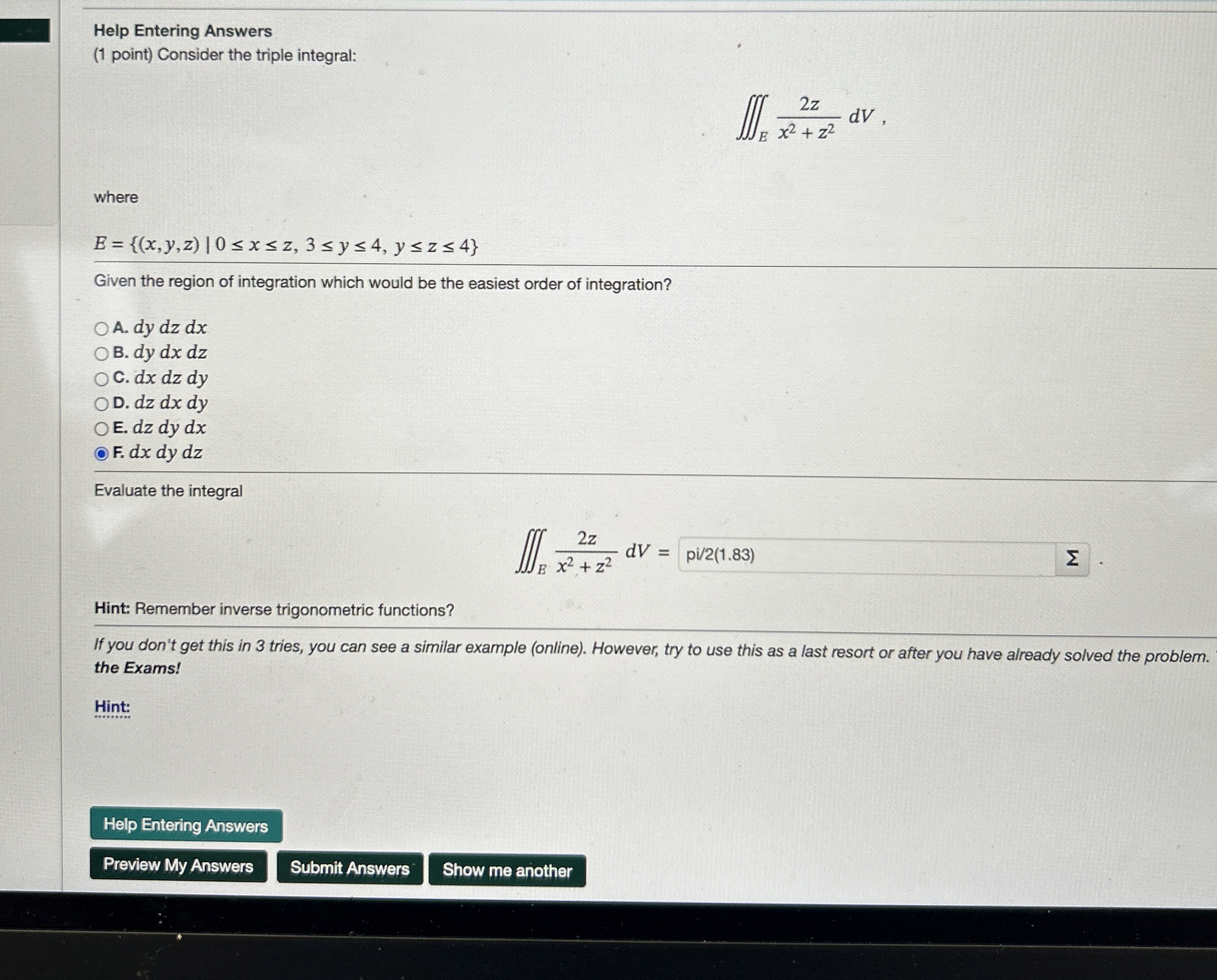 Solved Help Entering Answers(1 ﻿point) ﻿Consider the triple | Chegg.com