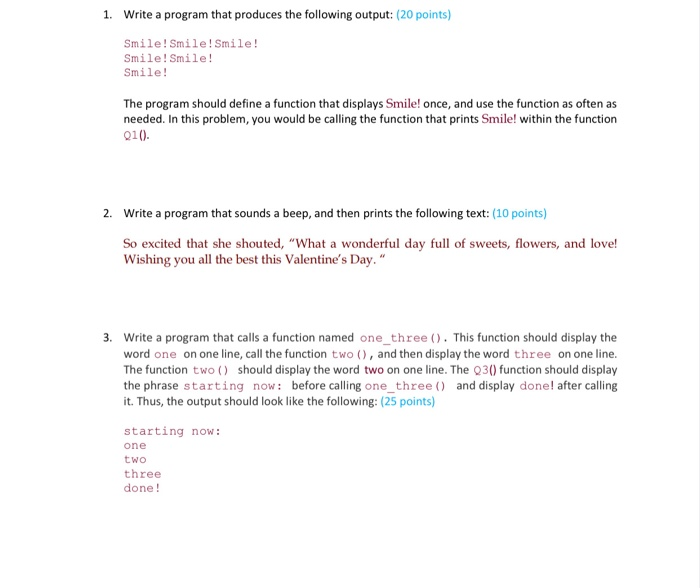 Solved 1. Write a program that produces the following | Chegg.com