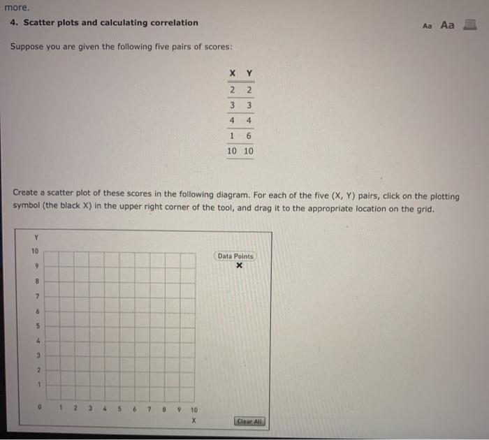 Solved more. 4. Scatter plots and calculating correlation Aa | Chegg.com