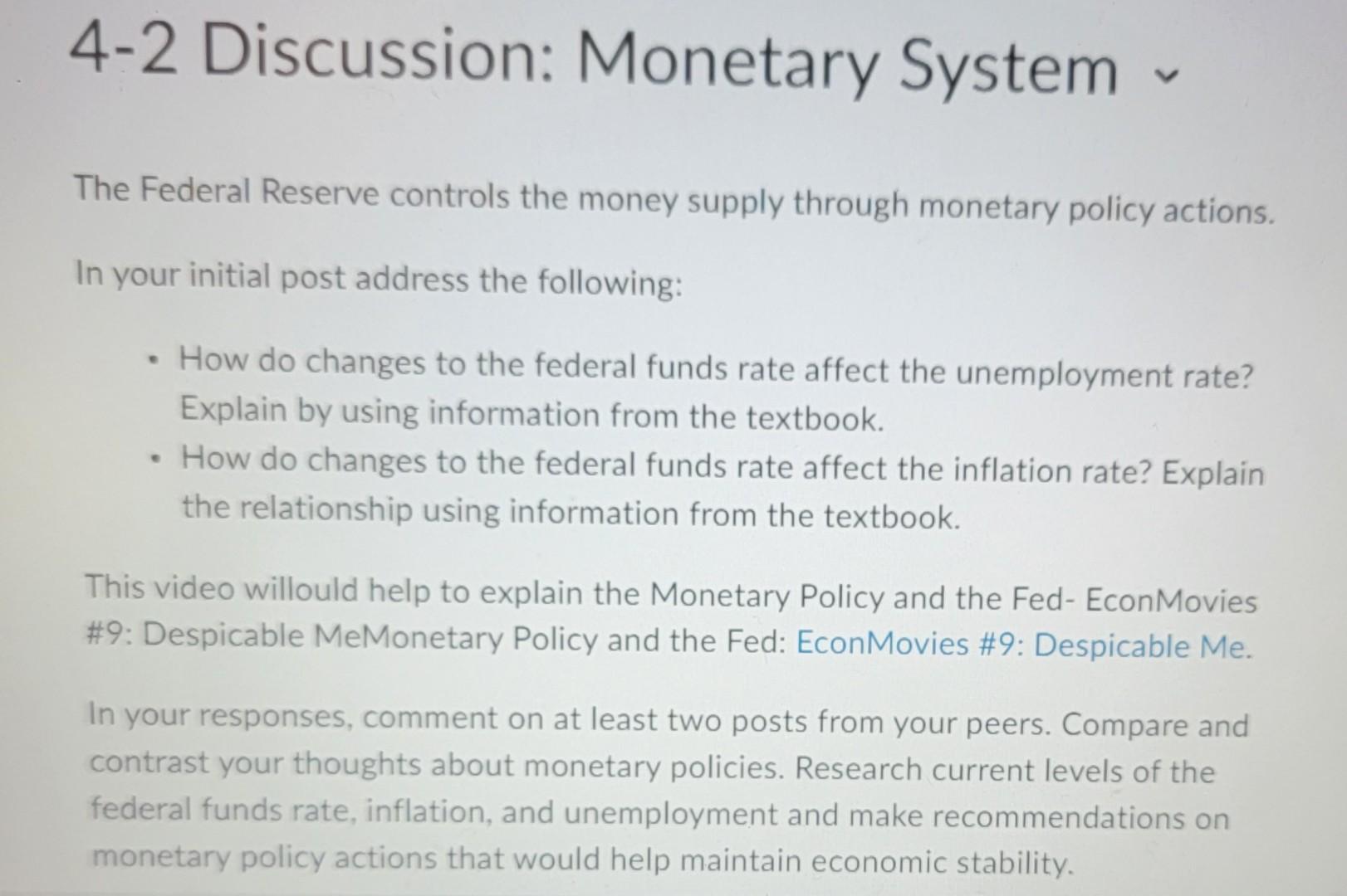 Solved 4-2 Discussion: Monetary System The Federal Reserve | Chegg.com