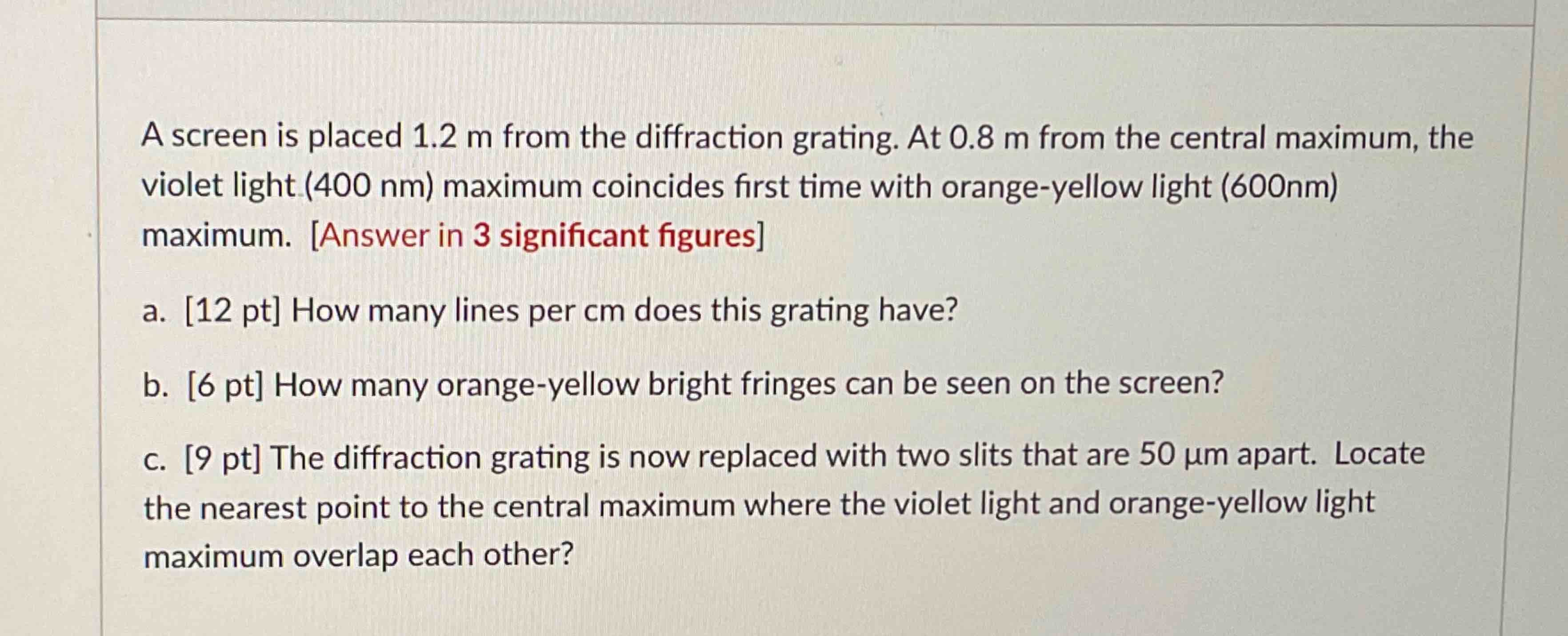 Solved A screen is placed 1.2 ﻿m from the diffraction | Chegg.com