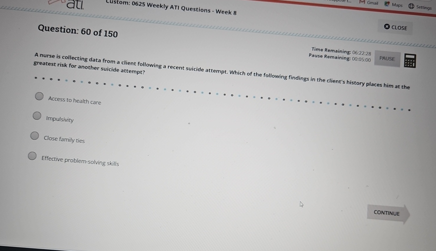 Solved Question: 60 ﻿of 150CLOSEA nurse is collecting data | Chegg.com