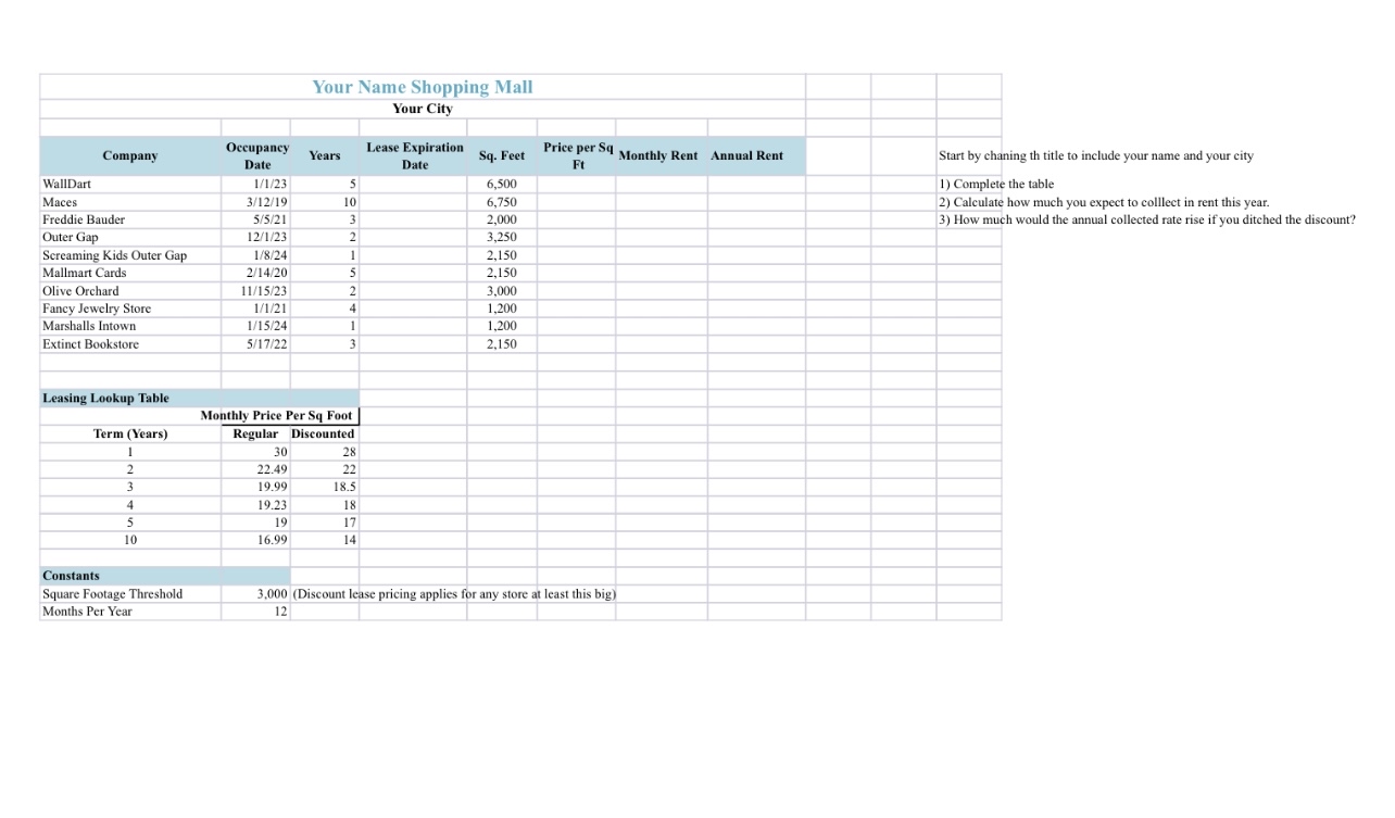 Solved Fill out excel table (include formulas) ﻿and answer | Chegg.com