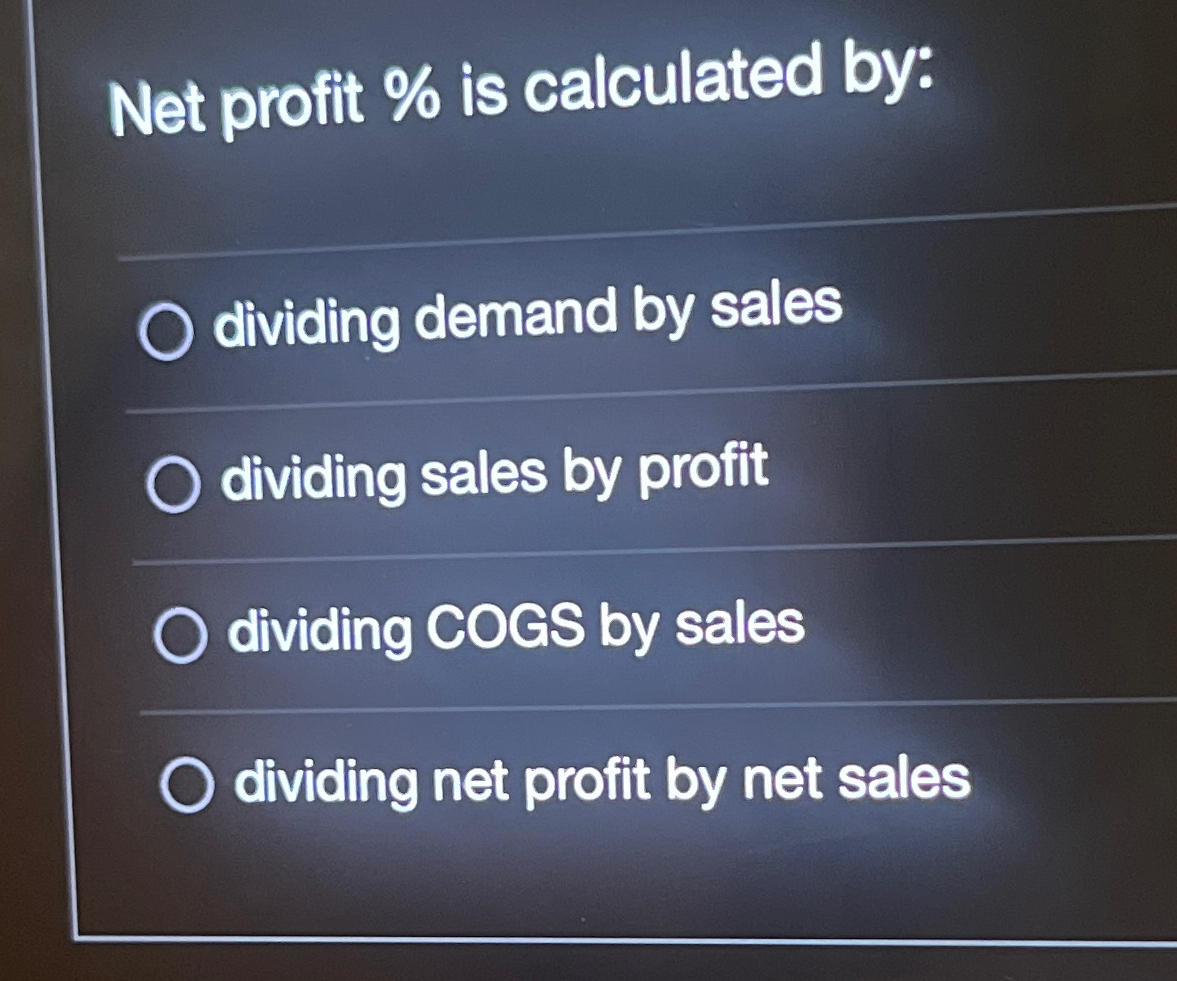 Solved Net profit % ﻿is calculated by:dividing demand by | Chegg.com