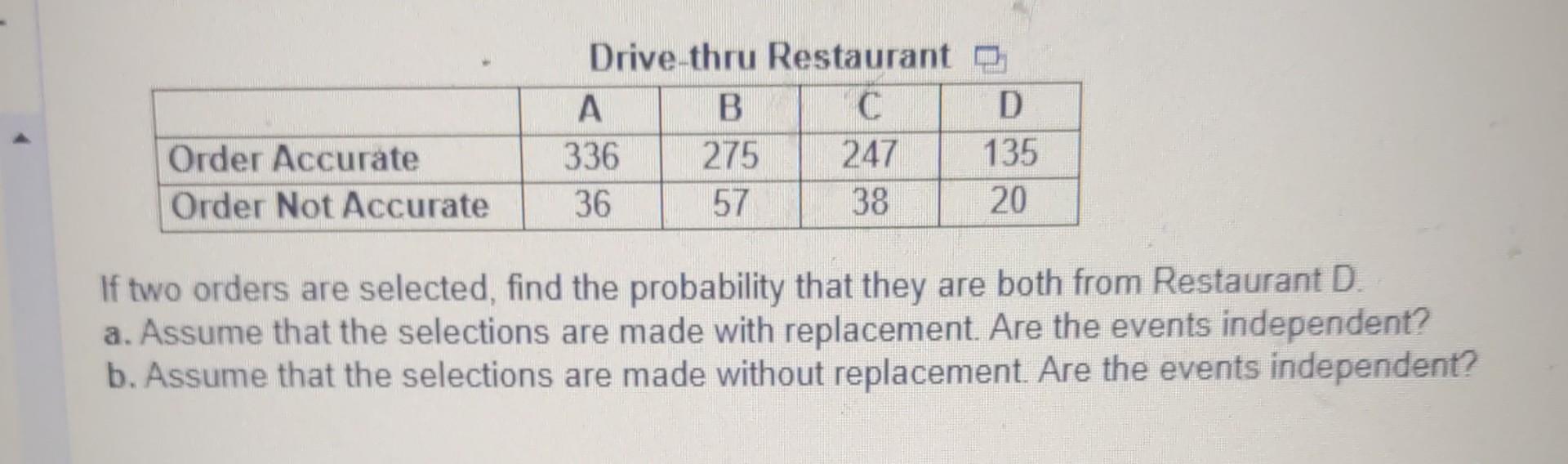 Solved help find the probability of getting two orders from | Chegg.com