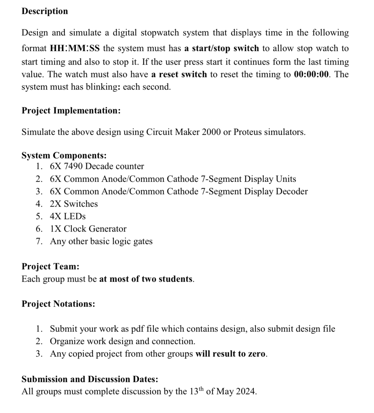 Descriptiondesign And Simulate A Digital Stopwatch