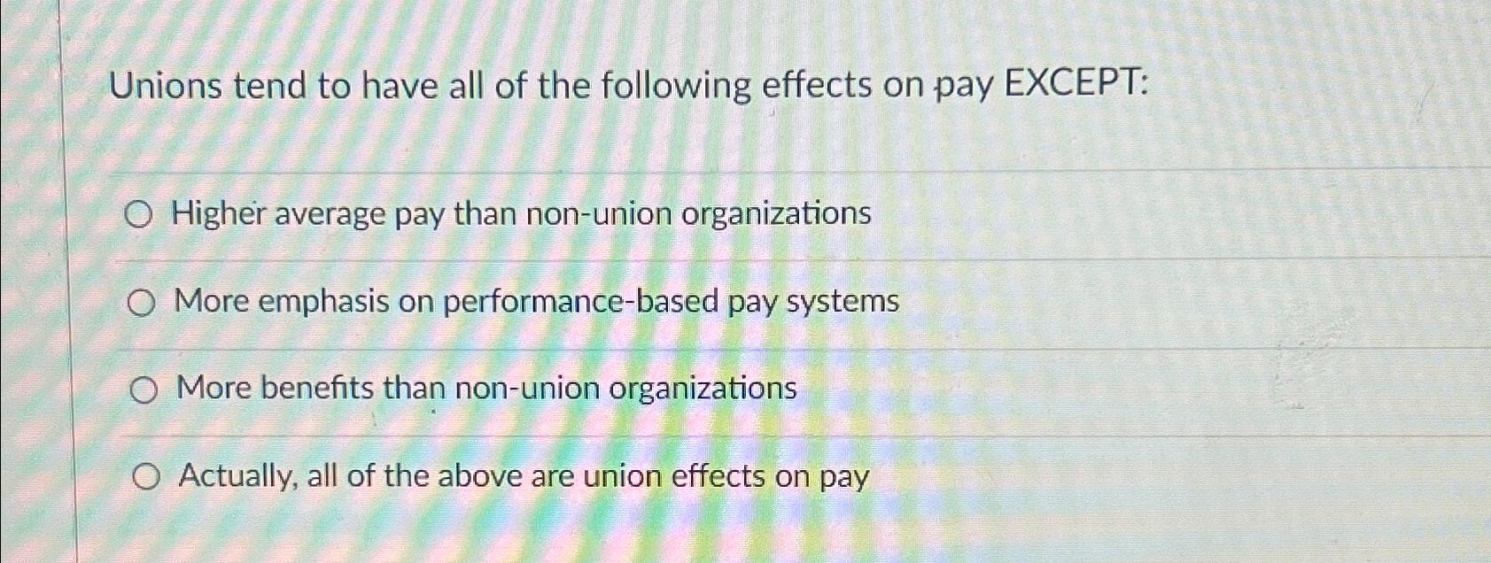 Solved Unions tend to have all of the following effects on | Chegg.com