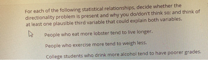 Solved For each of the following statistical relationships, | Chegg.com