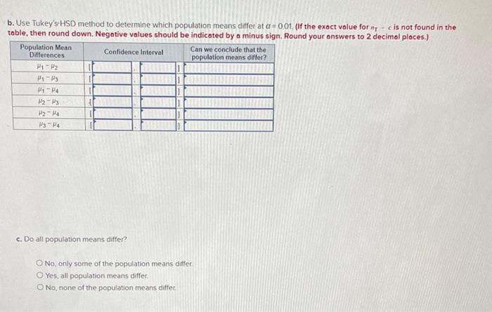 b. Use Tukey's HSD method to determine which | Chegg.com