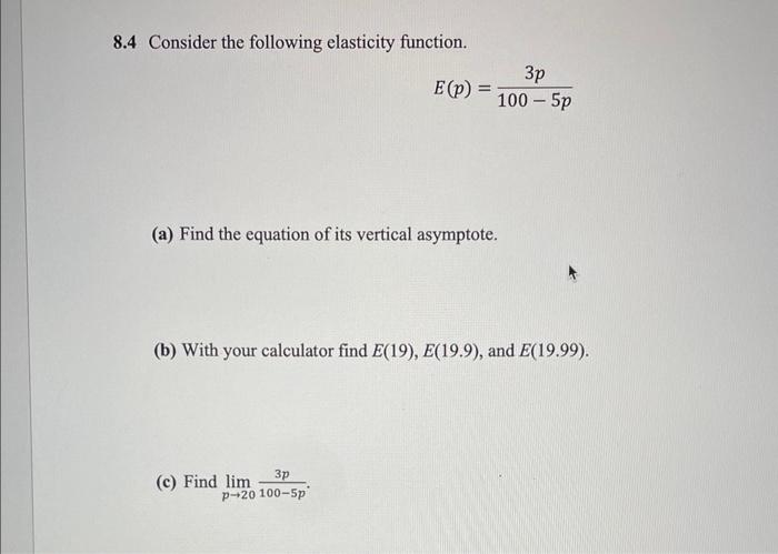 Solved 8.4 Consider the following elasticity function. | Chegg.com