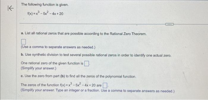 Solved The following function is given. f(x)=x3−5x2−4x+20 a. | Chegg.com